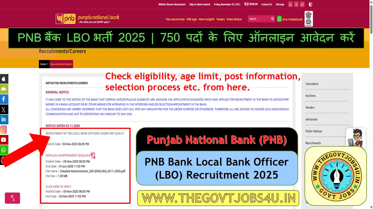 PNB Bank LBO Recruitment 2025 – GOVT JOBS